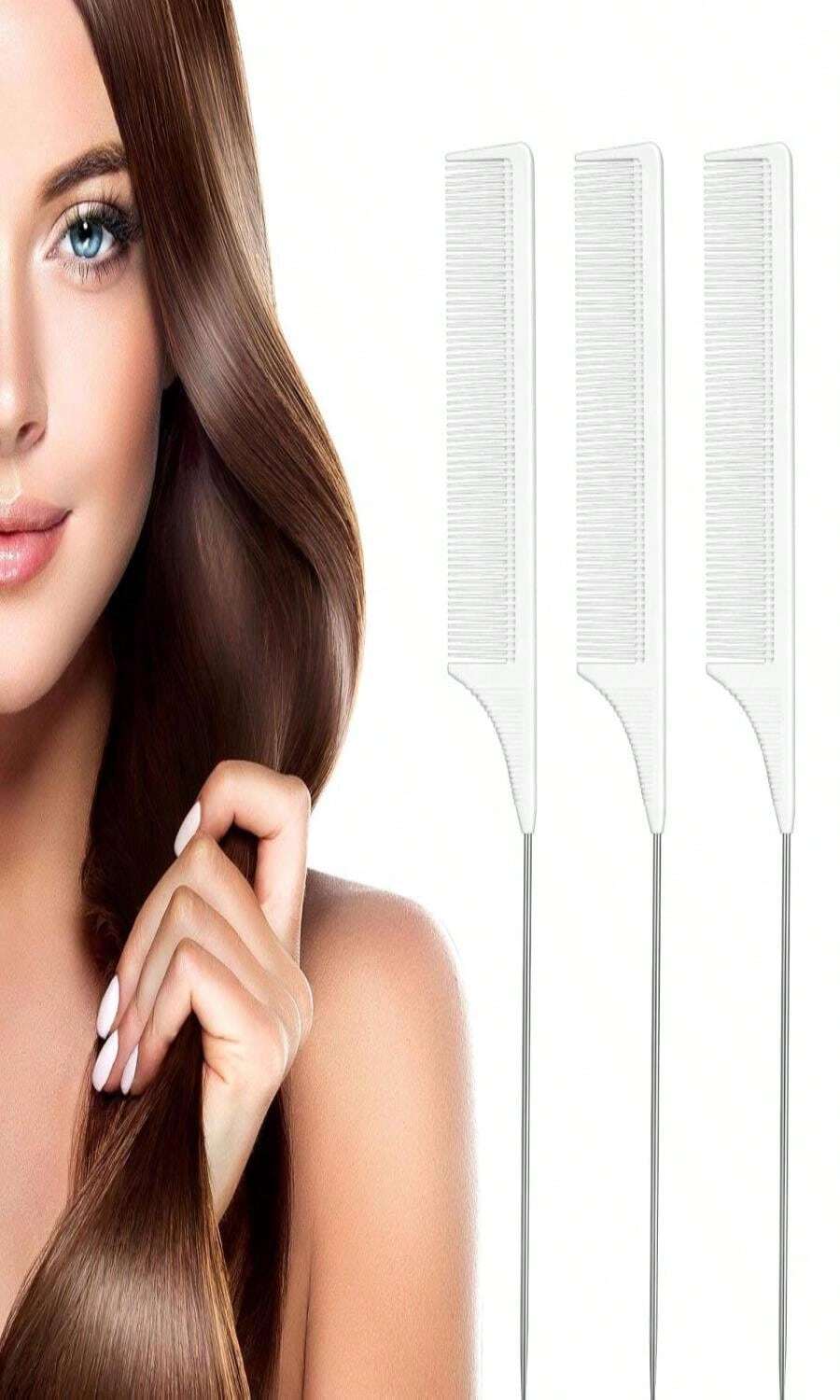 Leinuosen 3 Packs Rat Tail Comb Steel Pin Rat Tail Carbon Fiber Heat ...