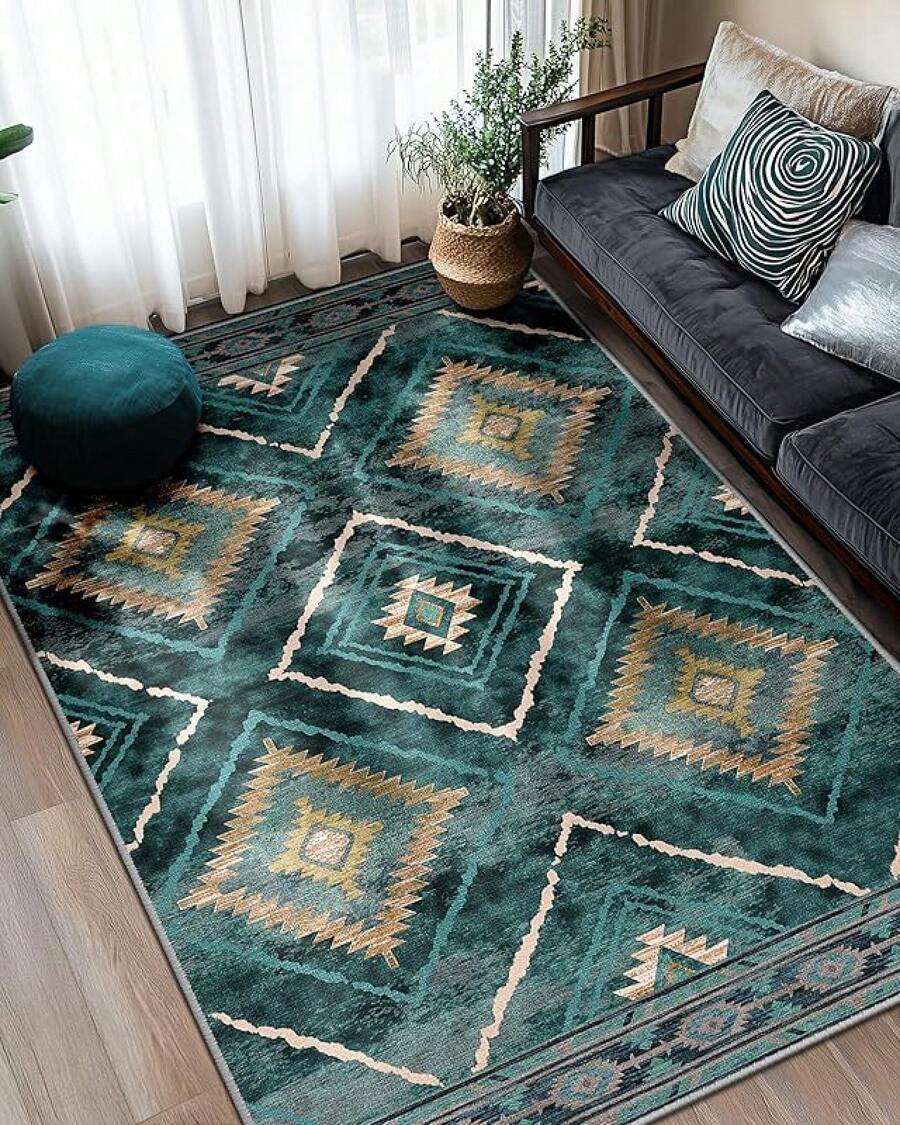 Area Rug 5x7 Rug Washable Non-Slip Low Pile Print Pattern Western Rug ...
