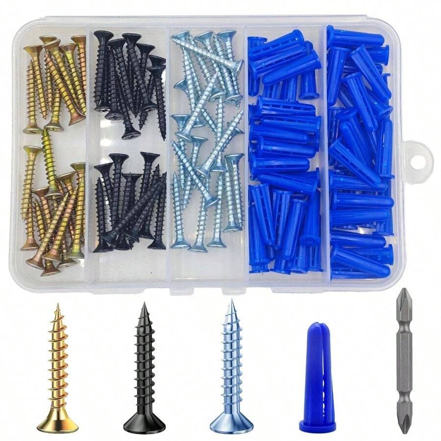 274 Pcs Plastic Drywall Wall Anchors Kit With Screws Concrete Screw Kit ...