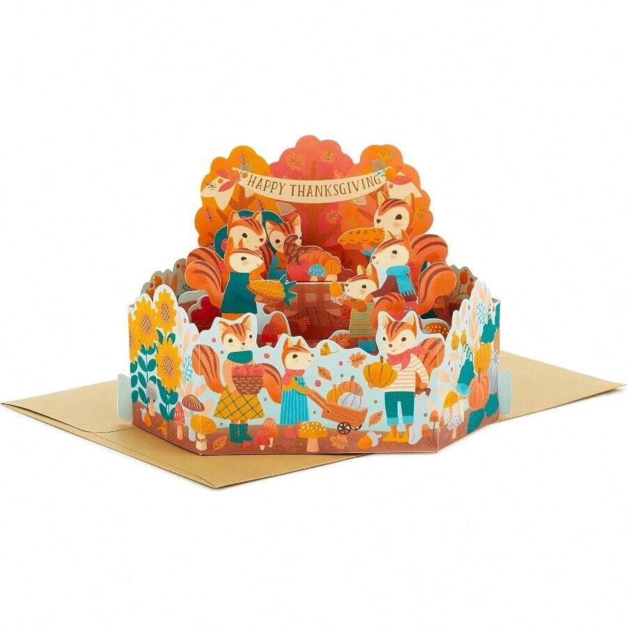 Paper Wonder Displayable Pop Up Thanksgiving Card Woodland Feast ...