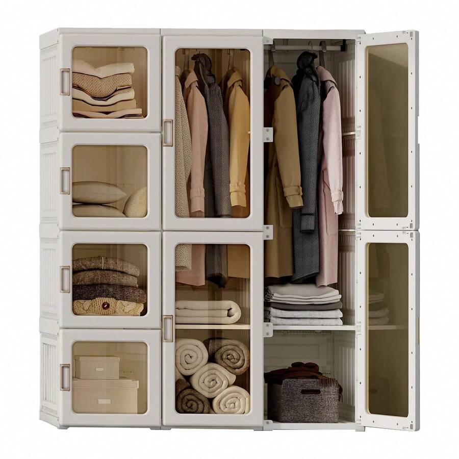 Dripex Portable Wardrobe Closet Storage Organizer Transparent Door ...
