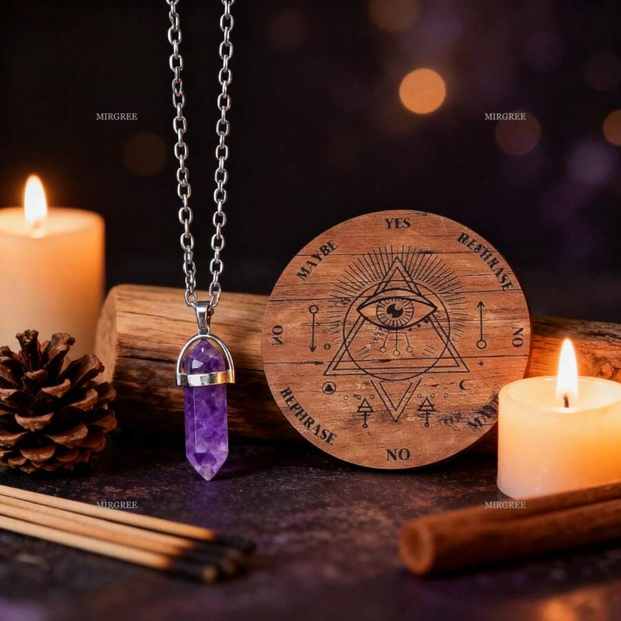2pcs Spiritual Crystal Hexagonal Pillar Necklace And Wooden Divination ...