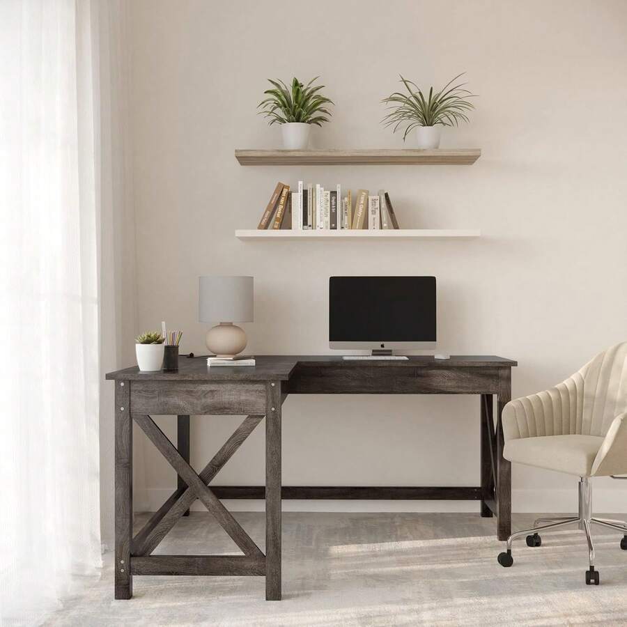 Computer Desk - L-Shaped Desk With X-Pattern Legs - For Office ...
