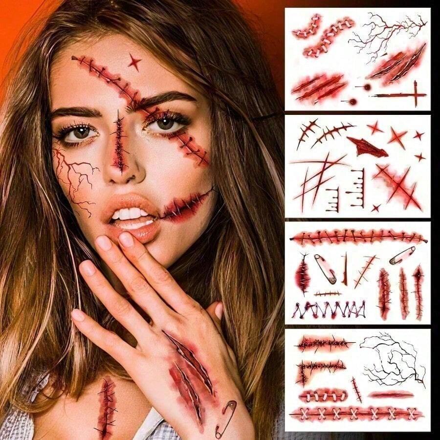 Halloween Decorations, Zombies Fake Scars Temporary Tattoos Halloween ...