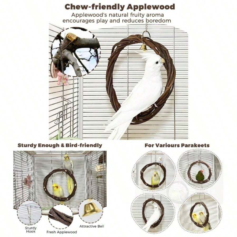 Natural Wood Bird Swing Parakeets, Sturdy Bird Perches Cage Hemp Rope ...