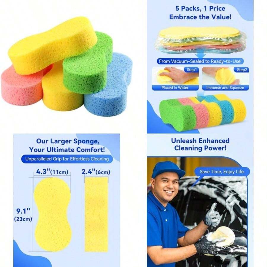 Temede Car Wash Sponge, Large Multi Use Sponges for Cleaning, 6cm Thick ...