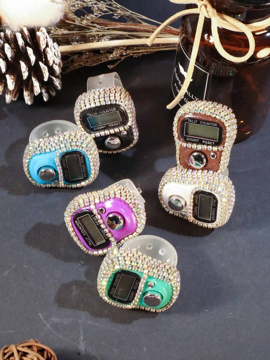 1pc-6pcs-12pcs Crystal Rhinestone Compact Finger Ring Counter, Colorful ...