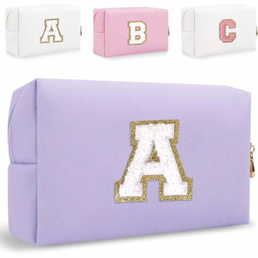 Small Personalized Glitter Initial Letter Makeup Bag, Cute PU Leather ...