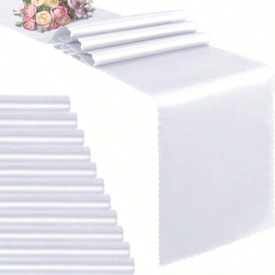 VACVELT 12 Pack Satin Table Runners - 12 X 108 Inches Long, White ...