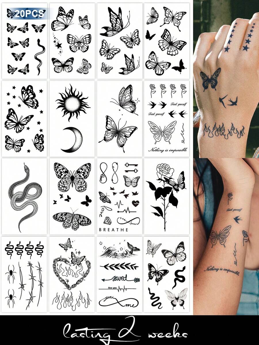 CAT QUEEN ART 20PCS Semi-Permanent Y2K Floral Butterfly Star Moon Sun ...