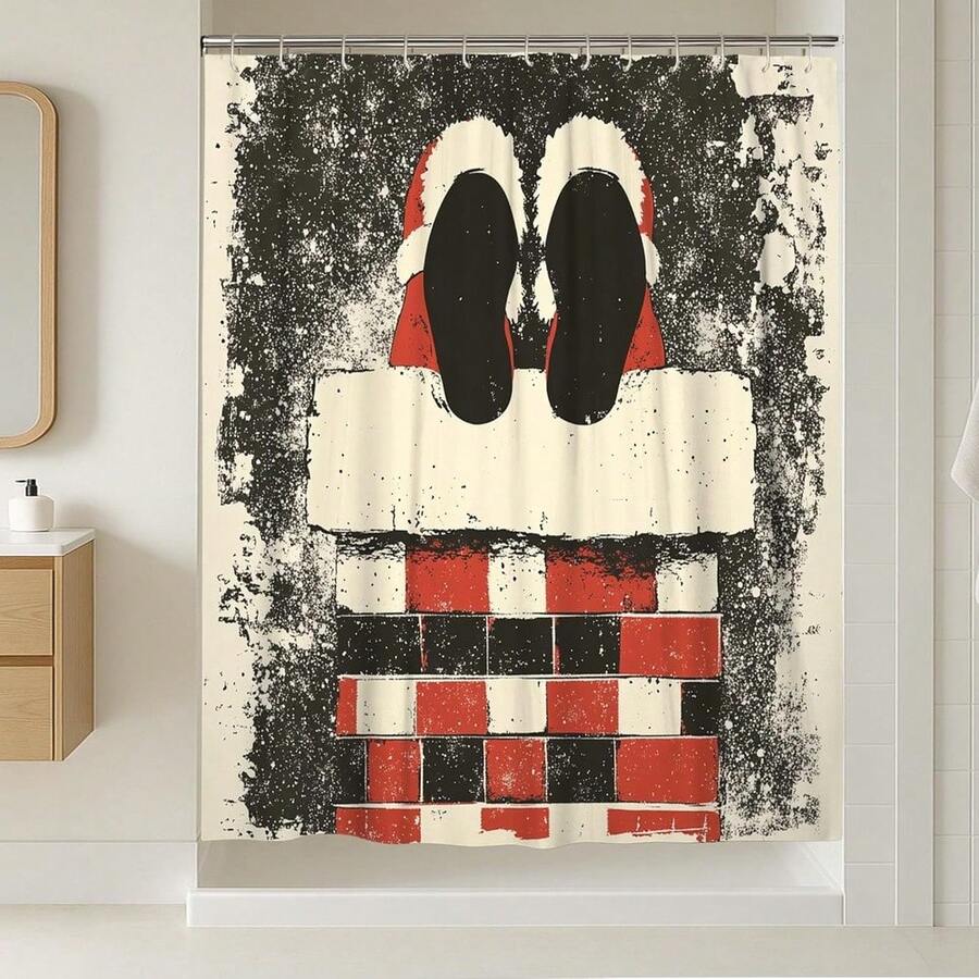 Vintage Santa Shower Curtain, Fun Retro Xmas Chimney For A Nostalgic ...