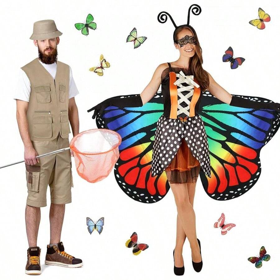 16Pcs Halloween Couple Costume Adult And Catcher Costume Monarch Couple ...
