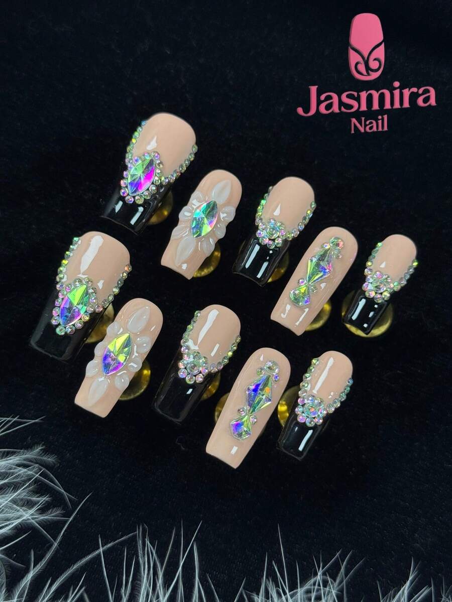 10 Pcs Of Purely Handmade Press-On Nails, Y2K Medium-Length Square ...