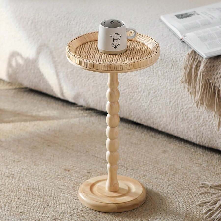 Rattan Small Side Table, Round Drink Table For Small Spaces, Accent End ...