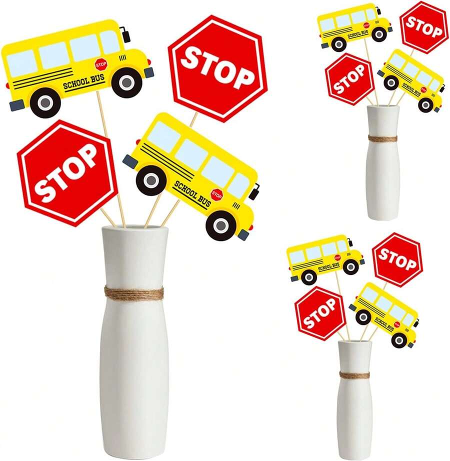 Back To School Bus Centerpiece Sticks School Bus Birthday Party ...