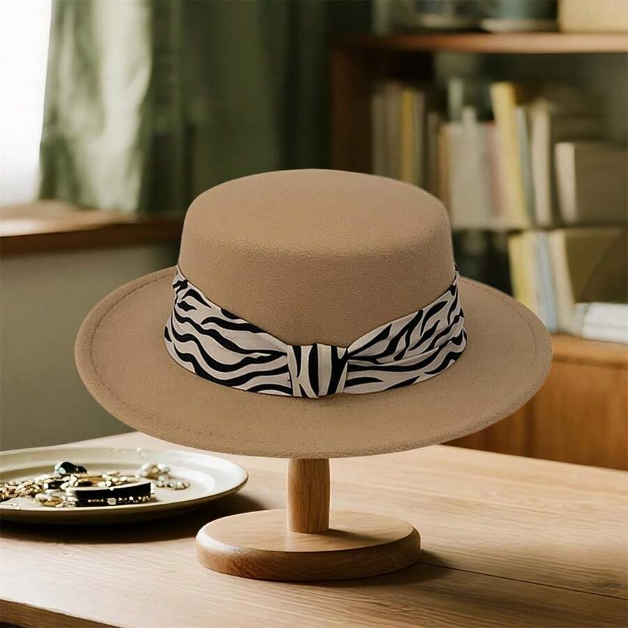 Men Women Felt Fedora Hat Stylish Decorative Zebra Print Band Panama ...