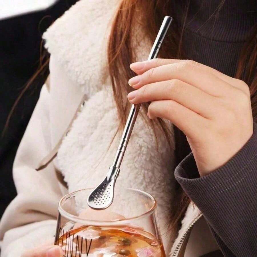 1PC Stainless Steel Multi-Purpose Straw Spoon, Milk Tea Coffee Stirring ...