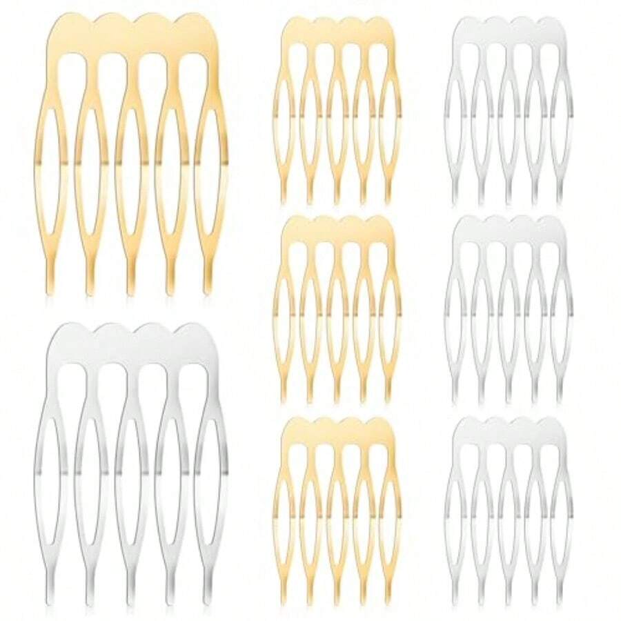 20PCS Small French Teeth Hair Combs Silver And Gold Plain DIY Slide ...