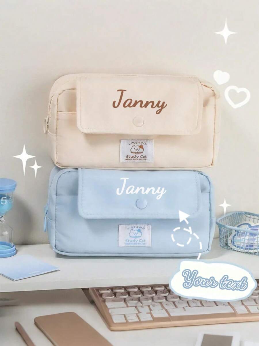 1pc Customized Pencil Case, Large Capacity Pencil Box, Double Layer ...