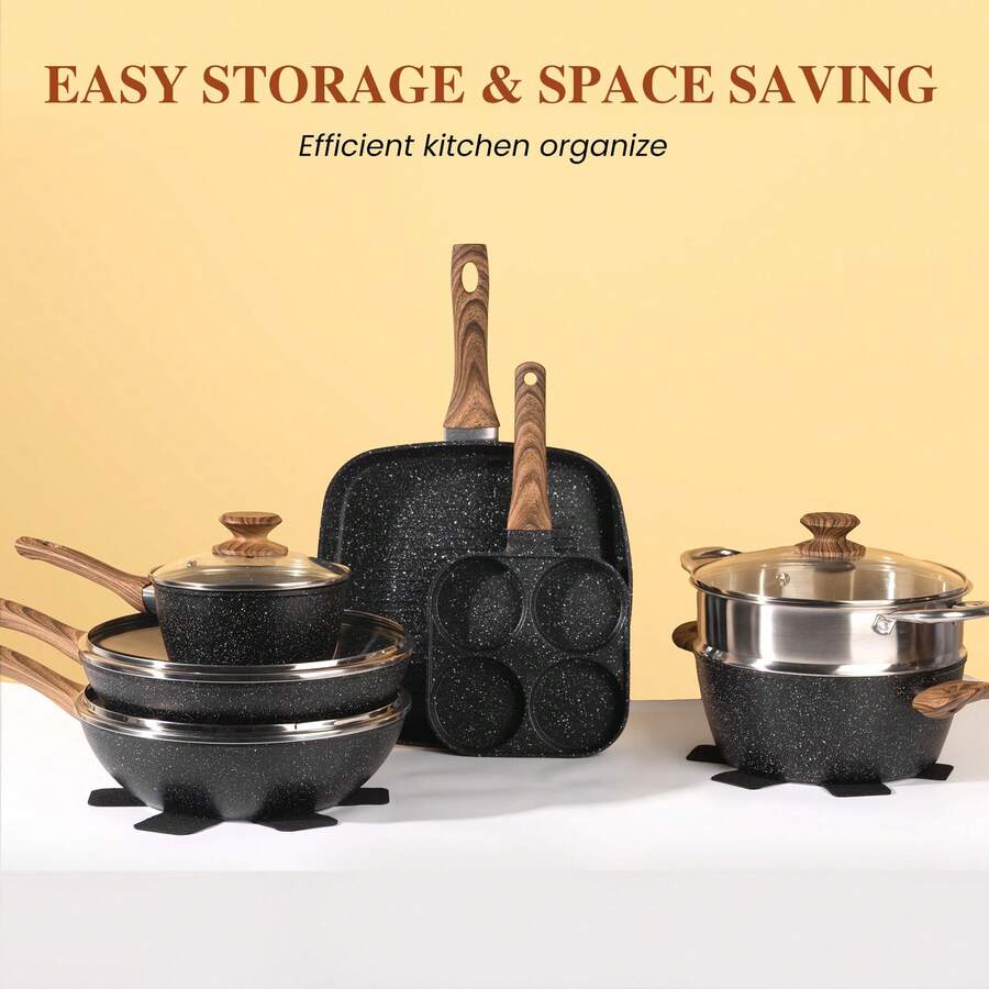 OLIXIS 17-Piece Nonstick Cookware Set, Kitchen Pots And Pans With Stay ...