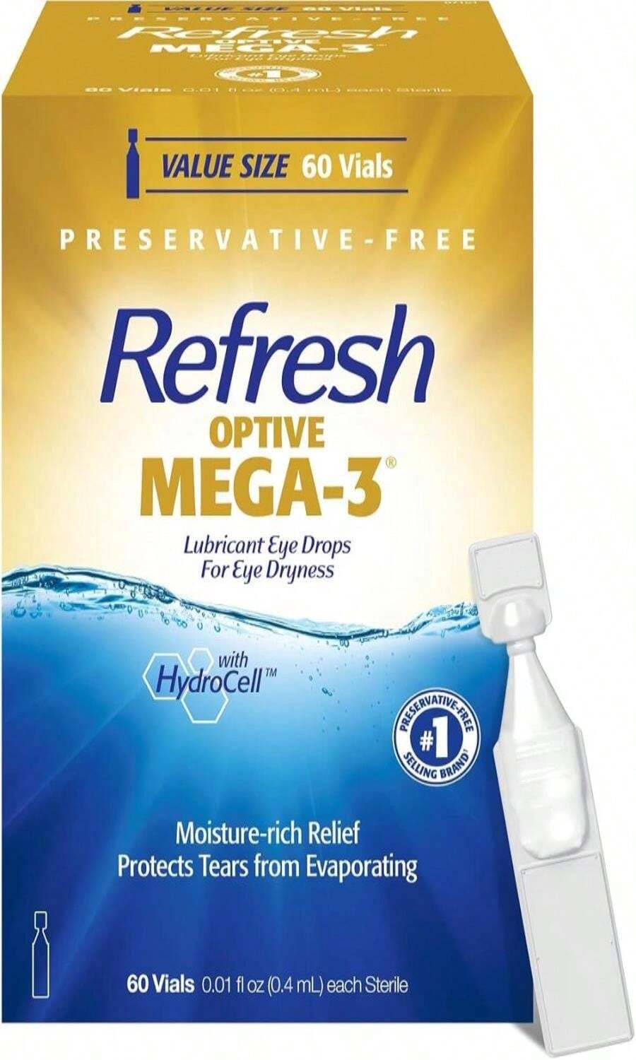 Refresh Optive MEGA-3 Lubricant Eye Drops Preservative-Free Artificial ...
