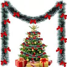 1セット 2メートル ダークグリーン 白縁取り クリスマススノーフレーク ヘアストリップ、クリスマスバタフライリボン、クリスマスツリーの装飾 ...