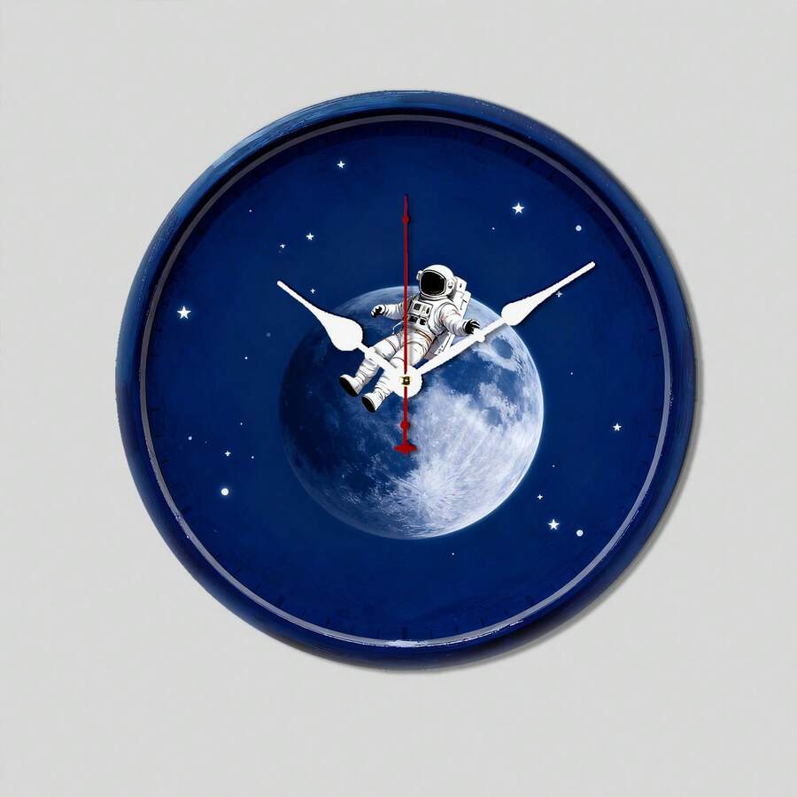 Astronaut Moon Space Blue Wall Clock Cosmic Design Futuristic Style ...