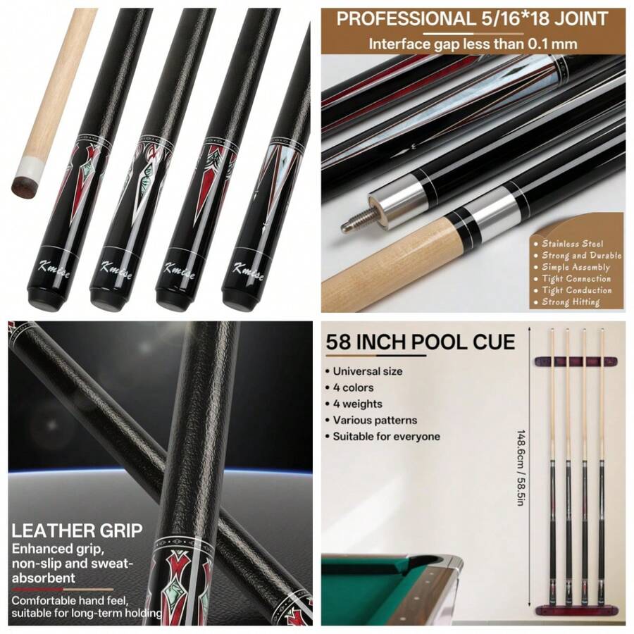 Pool Cue Stick Set, Canadian Maple 58 Inch 18 19 20 21oz 13mm Tips, New ...