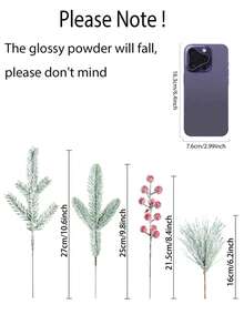 4/8 Stück künstliche verschneite Kiefernzweige mit roten Beerenstielen ...