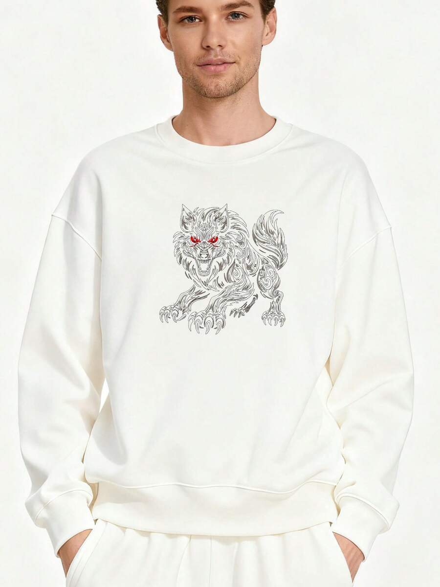 Funny Aggressive-Wolf-Red-Eyes-Werewolf Long-Sleeve Sweatshirt | SHEIN USA