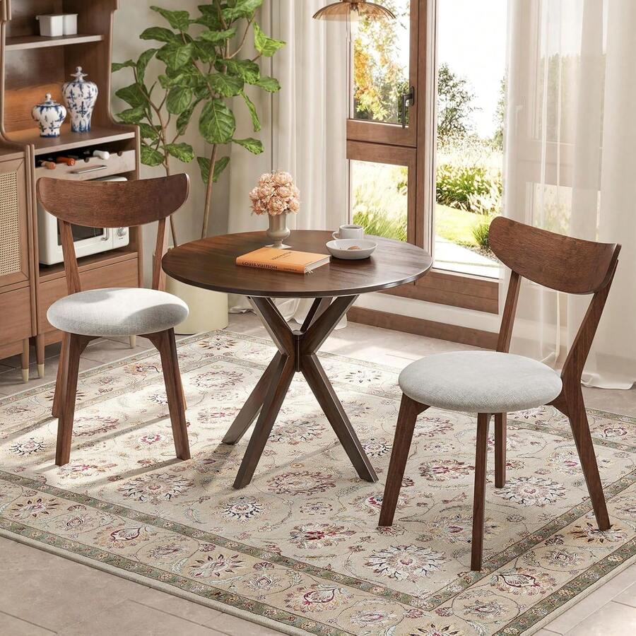 Mid- Modern Round Dining Table Set For 2, Wooden Kitchen Table & 2 ...