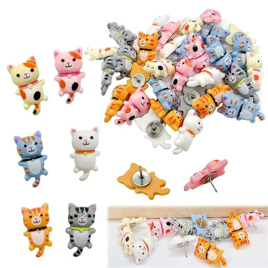 30 Pcs Cute Cat Push Pin Decorative Thumb Tacks Animal Push Pins For ...