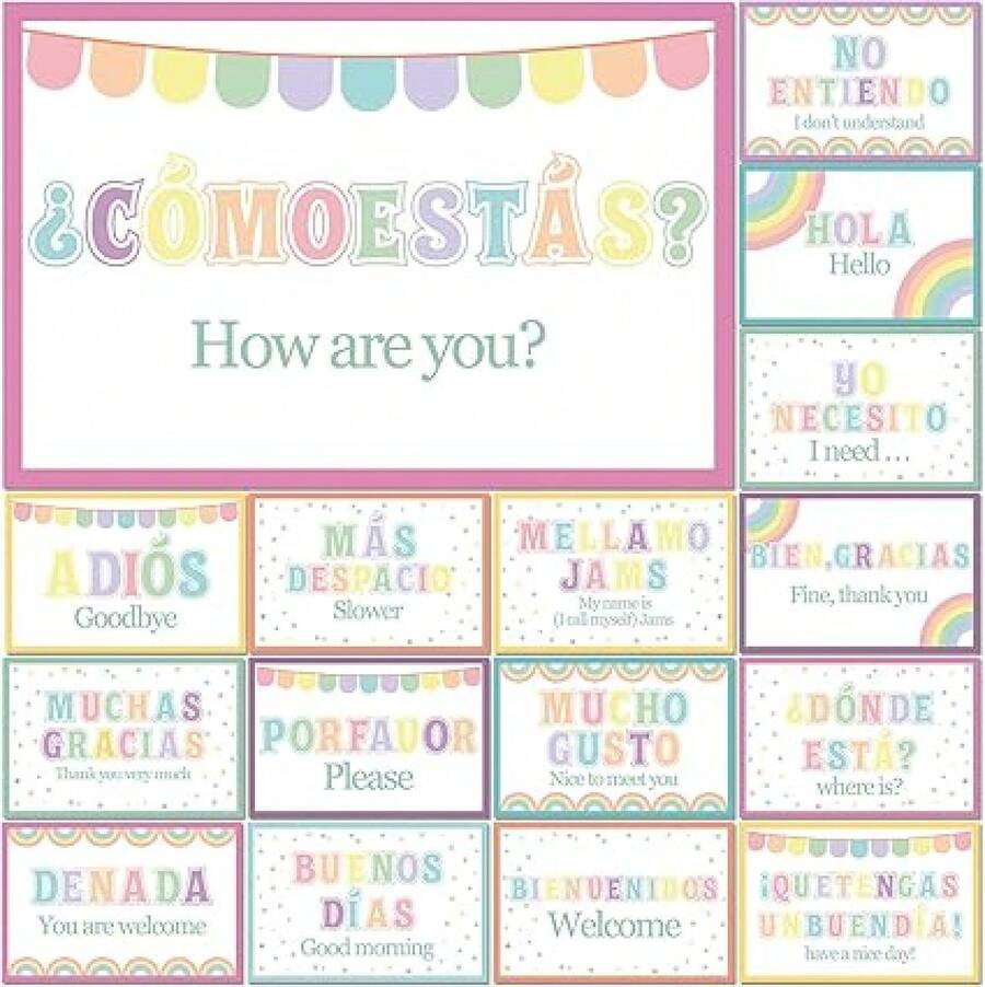 16 Pcs Spanish Words And Phrases Poster Set Spanish Phrases Bulletin ...