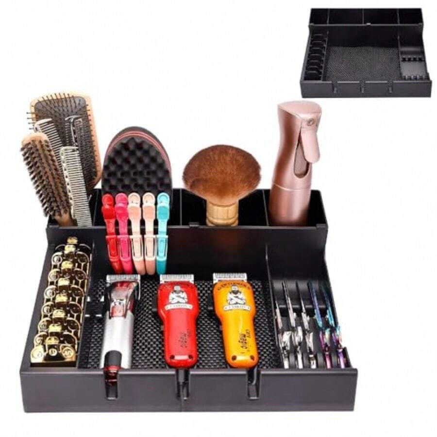 Barber Clipper Tray Organizer Portable Salon Tool Box With Scissors And Trimmer Slots ...