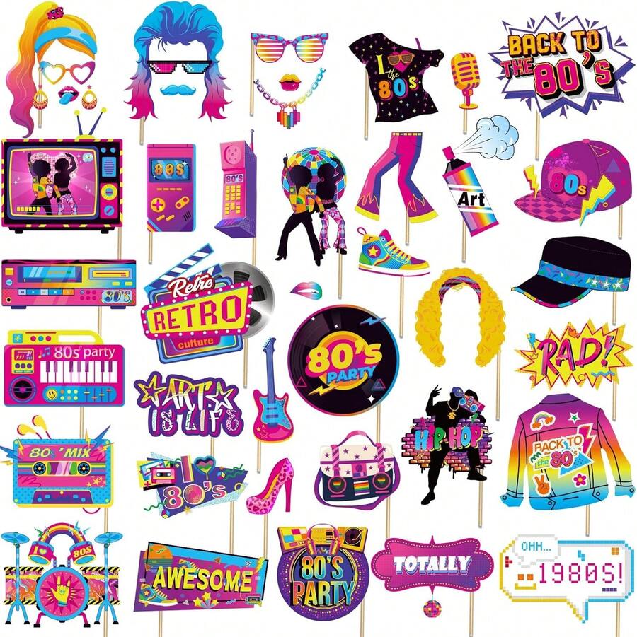 Konsait 80s Party Drations, 43 PCS 80s Photo Booth Props Back To The ...