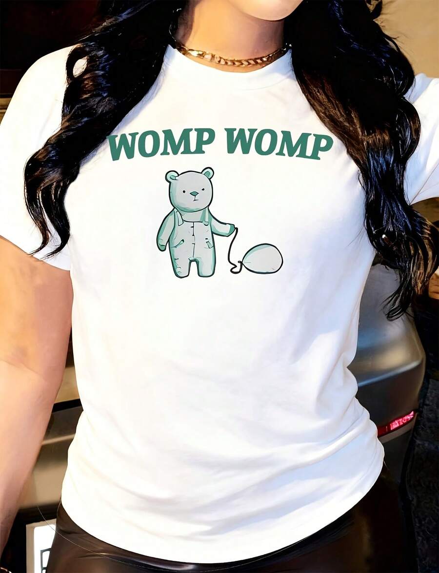 1pc Women'S Casual Crew Neck T-Shirt With Cute Bear Print, WOMP WOMP ...