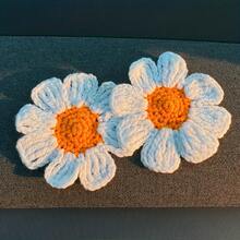 2pcs Handmade Knitted Floral Coasters, Cute Daisy Flower Car Cup Mats ...