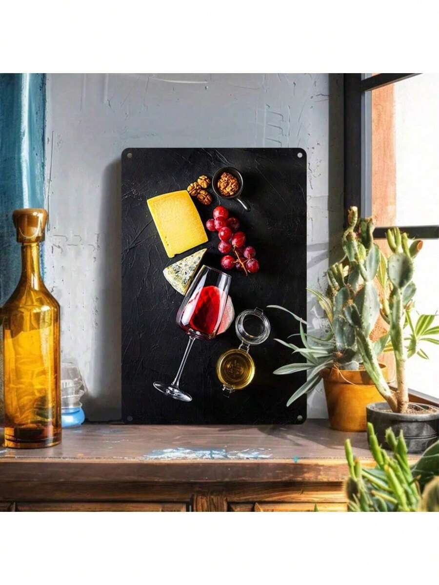 Red Wine And Cheese Tin Sign, Elegant Wine And Cheese Decor, Perfect ...