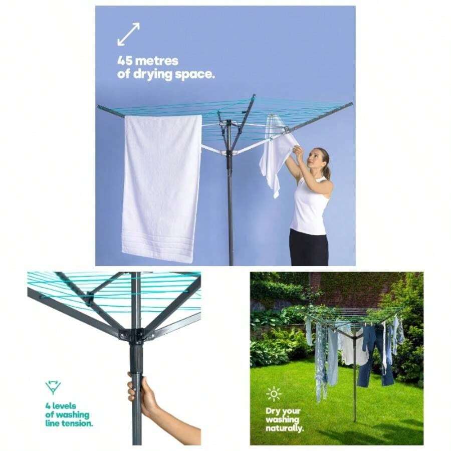 Outdoor Garden 4 Arm 45m Folding Rotary Washing Line Clothes Airer ...