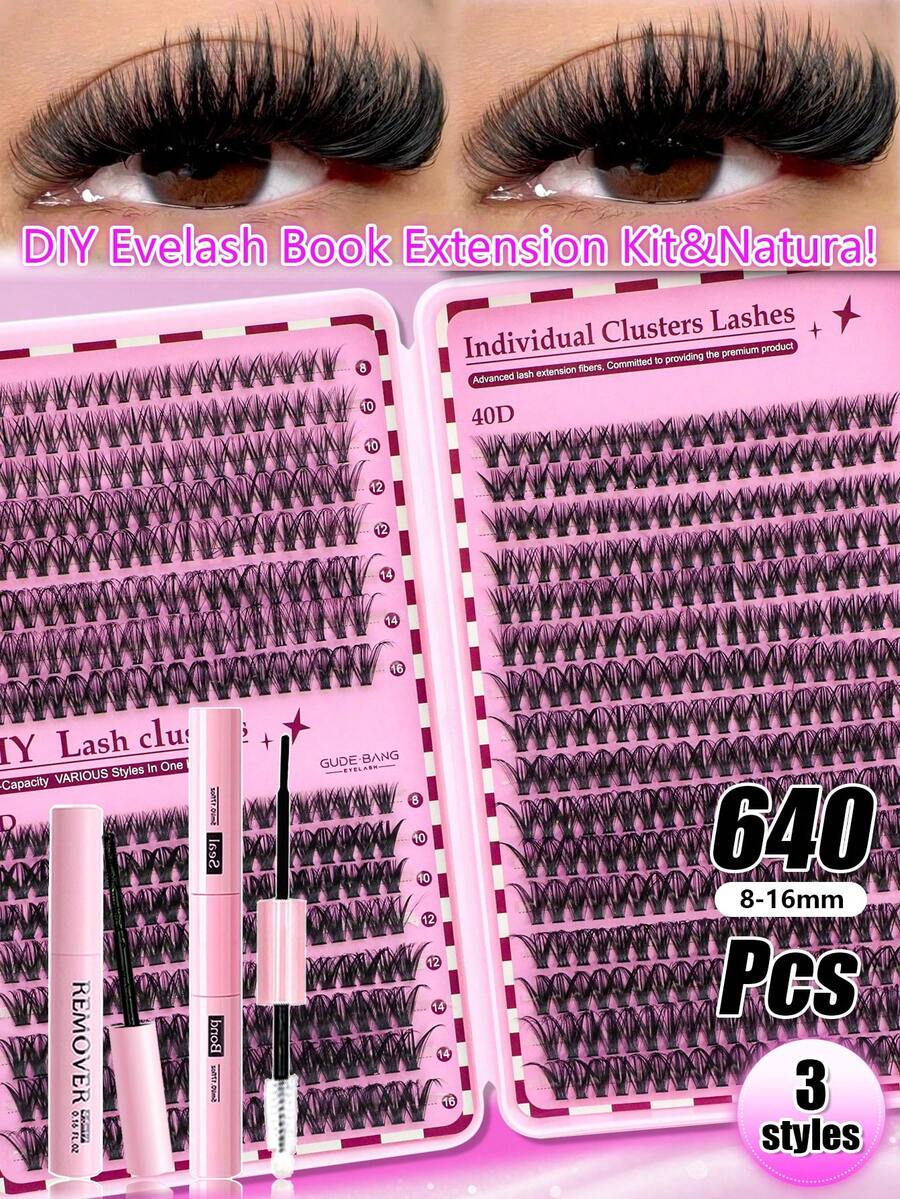 640pcs, D Curl, 30D+40D+50D+60D DIY Eyelash Extension Kit Individual ...