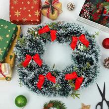 1セット 2メートル ダークグリーン 白縁取り クリスマススノーフレーク ヘアストリップ、クリスマスバタフライリボン、クリスマスツリーの装飾 ...