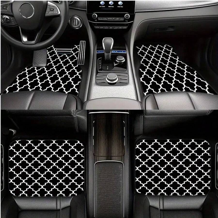 4 Peças Conjunto de Tapetes de Piso de Carro com Estampa Geométrica ...