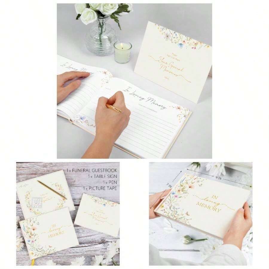 Funeral Guest Book Memorial Service, In Loving Guest Book With Gold Pen ...