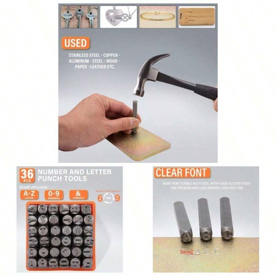 Metal Letter Punch Set 14 6mm36PC Steel Number And Letter Stamp Set ...