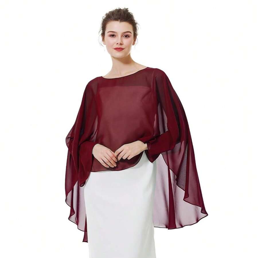 BEAUTELICATE Women Chiffon Capelet Wedding Bridal Cape Sheer Overlay ...