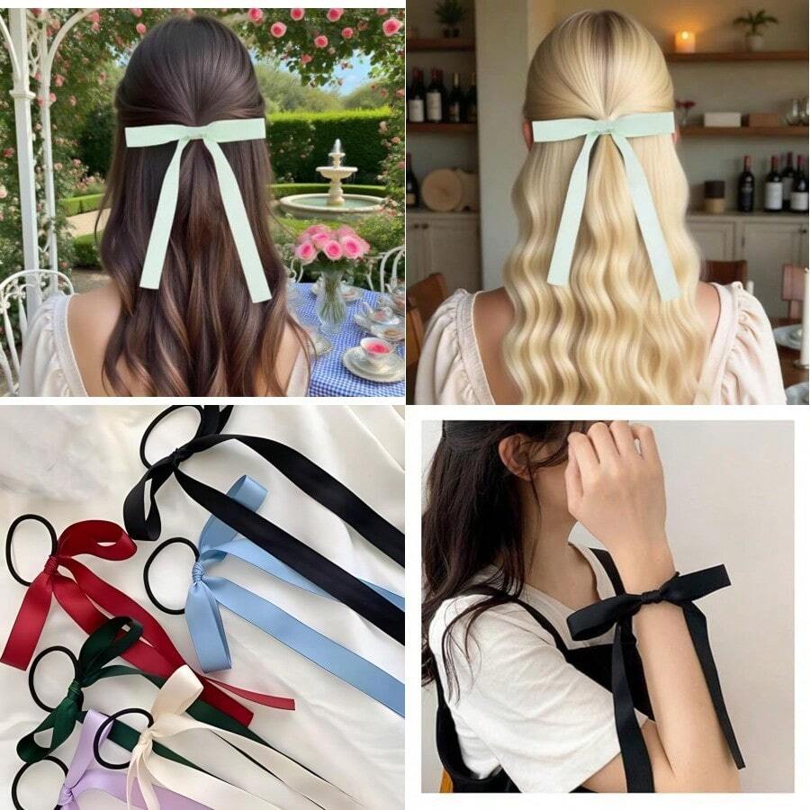 6pcs Hair Bows Ribbon Ties Bow Hair Ties Women Girls Cute Tassel Long ...