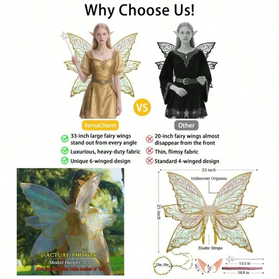 Large Fairy Wings Adult Women, 33x25 Iridescent Glitter Wings, Fairy ...