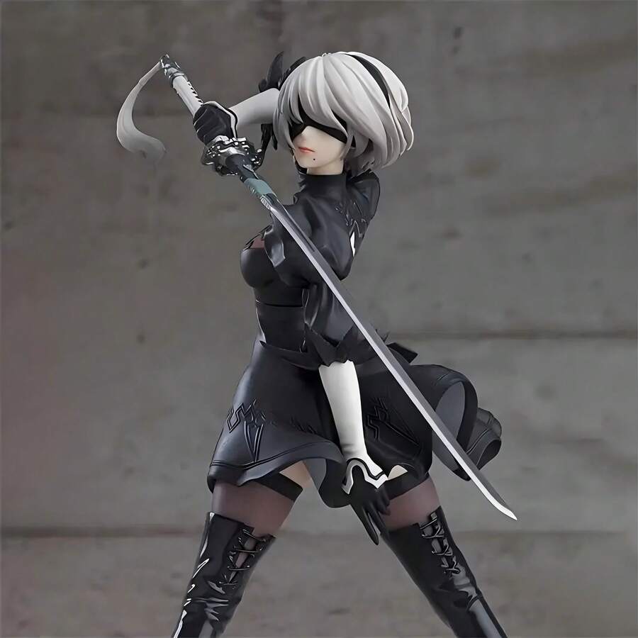 Striking Black Anime Warrior Statue Graceful Swordswoman In Action Pose ...