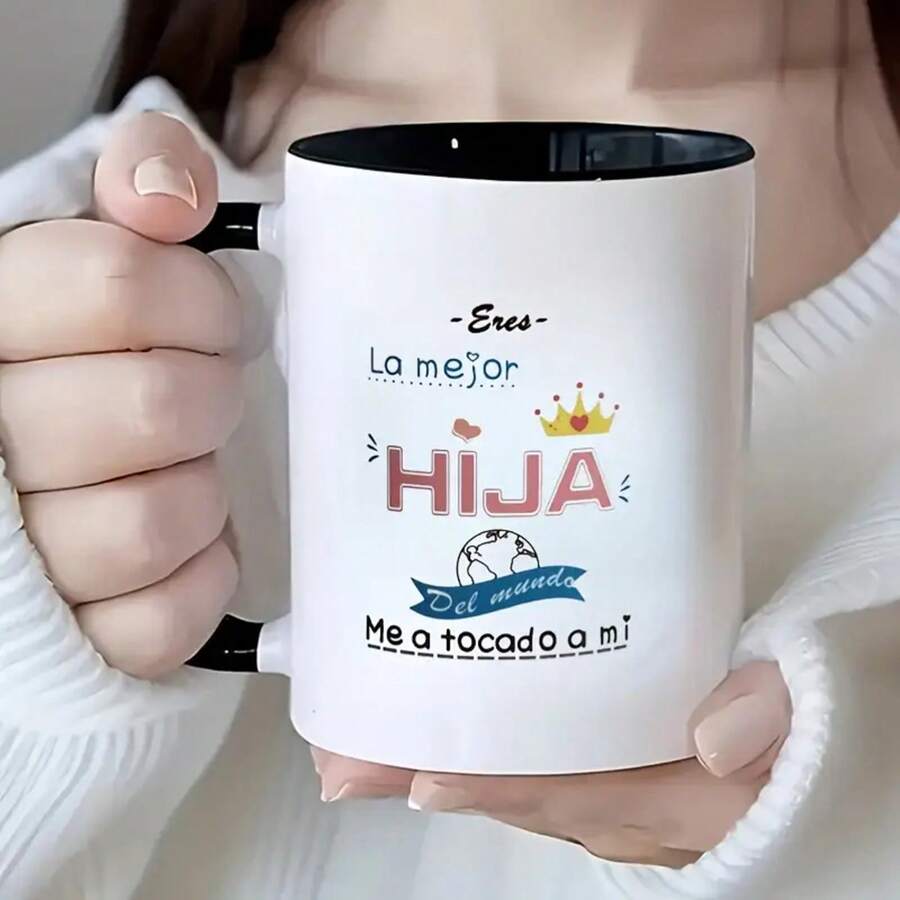 1pc 11oz Ceramic Coffee Mug For Daughter - White With Terracotta ...