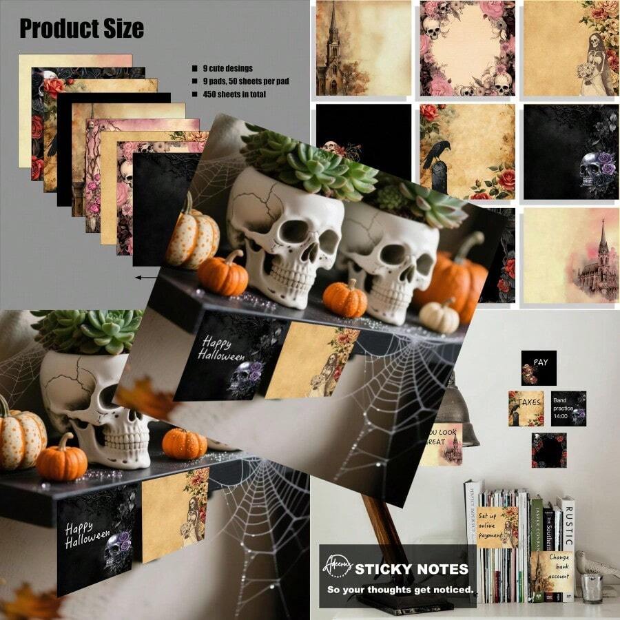 9 Pads Gothic Sticky Notes Set Black SelfStick Notepads Super Adhesive ...